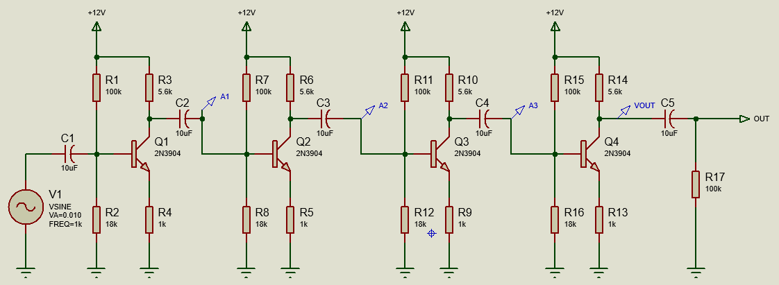 Designing a Multi-Stage BJT Amplifier with Proteus